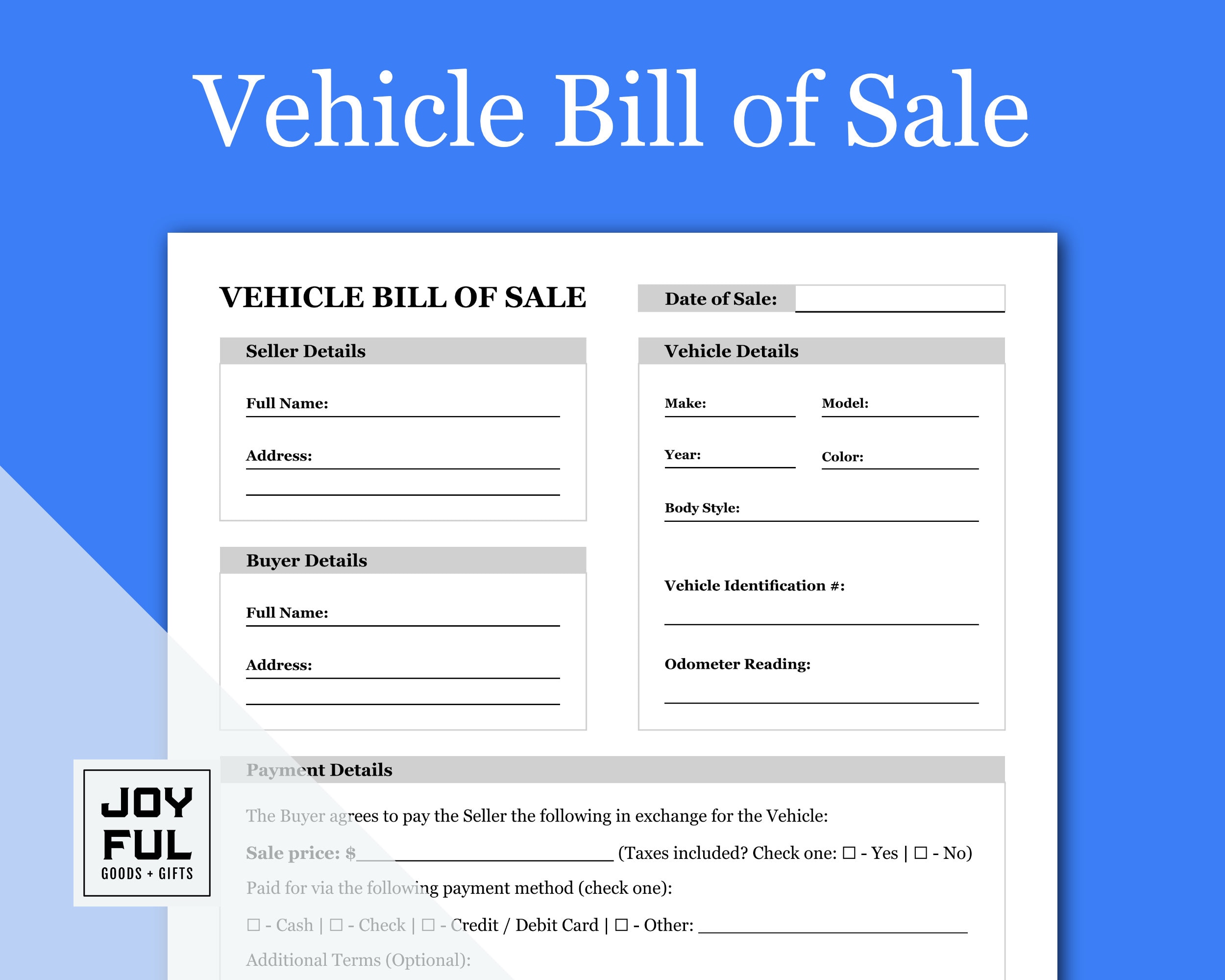 Simple Vehicle Bill of Sale, Simple Bill of Sale Form, Motor Vehicle ...
