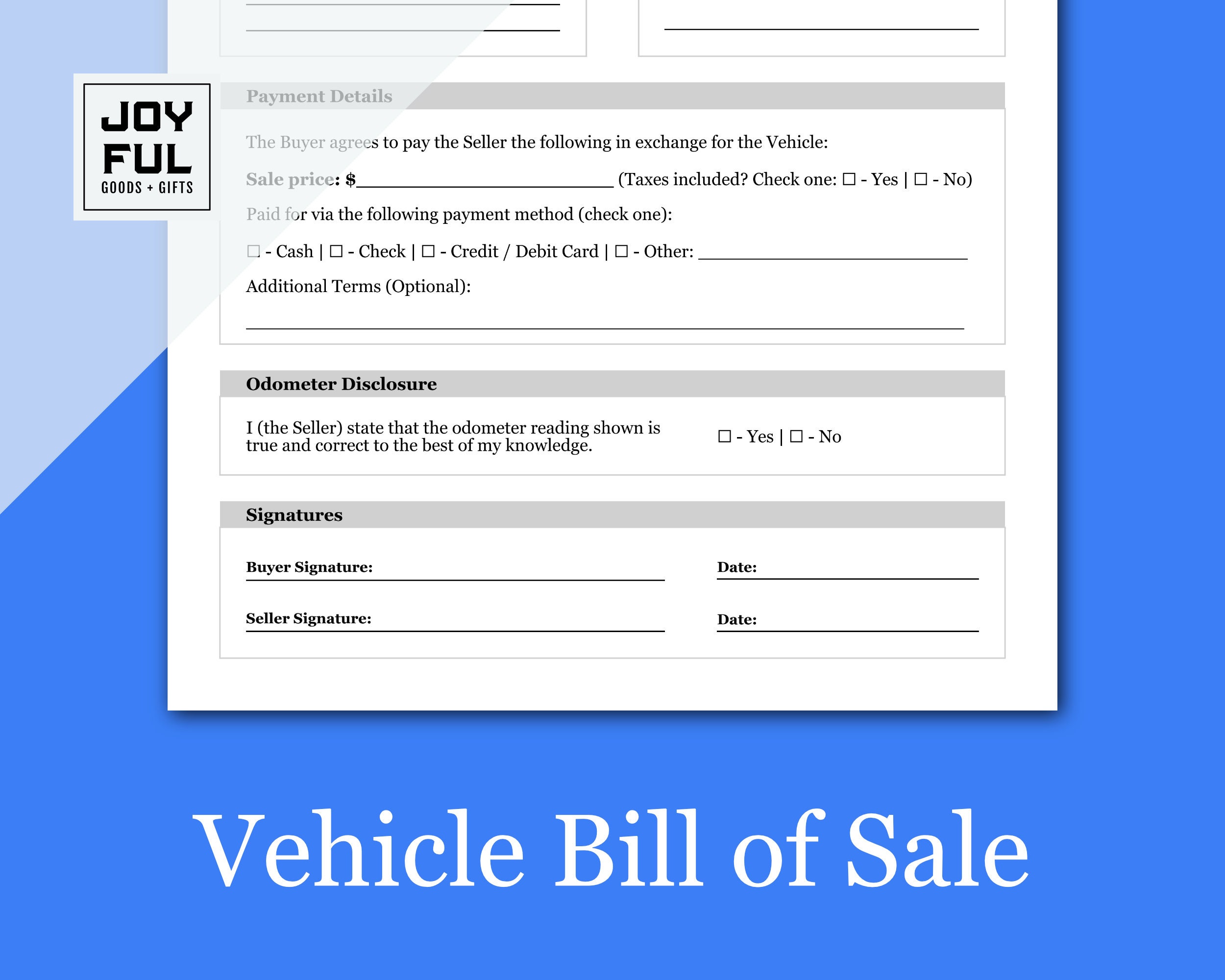 Simple Vehicle Bill of Sale, Simple Bill of Sale Form, Motor Vehicle ...