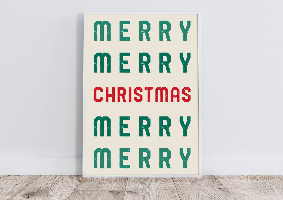Merry Christmas Print, Red and Green, Colorful Christmas Art, Holiday ...