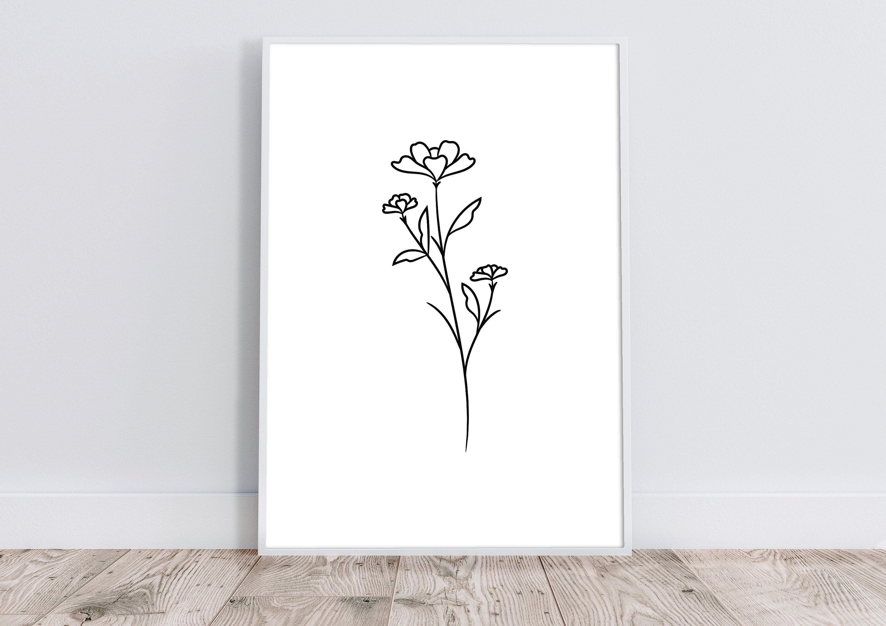 Flower Line Art, Set of 3, Botanical Print Set, Floral Line Art, Flower ...