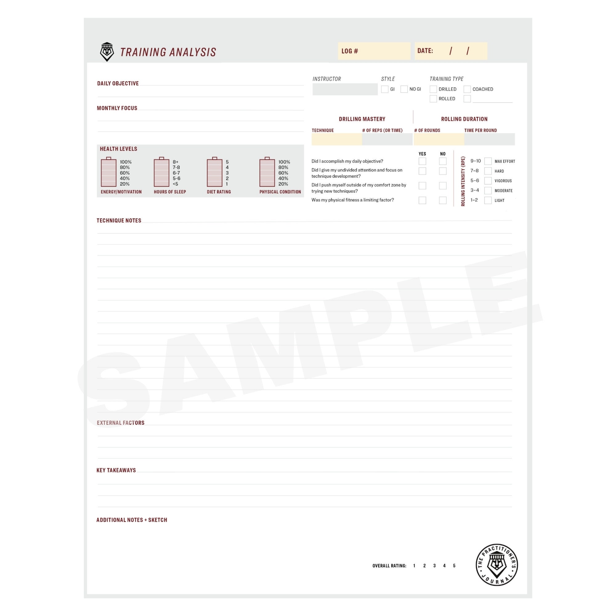 Jiu Jitsu Training Log - Printable & Digital | PDF Download (the ...