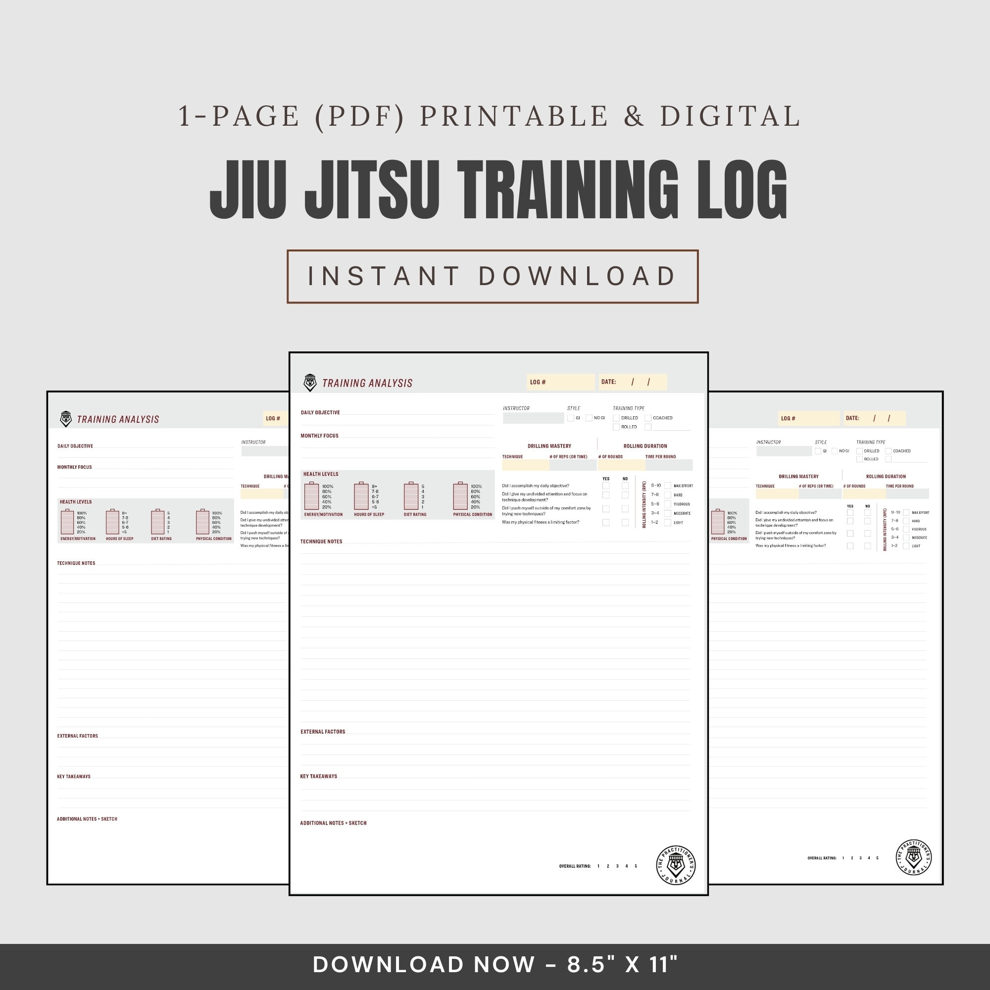 Jiu Jitsu Training Log - Printable & Digital | PDF Download (the ...