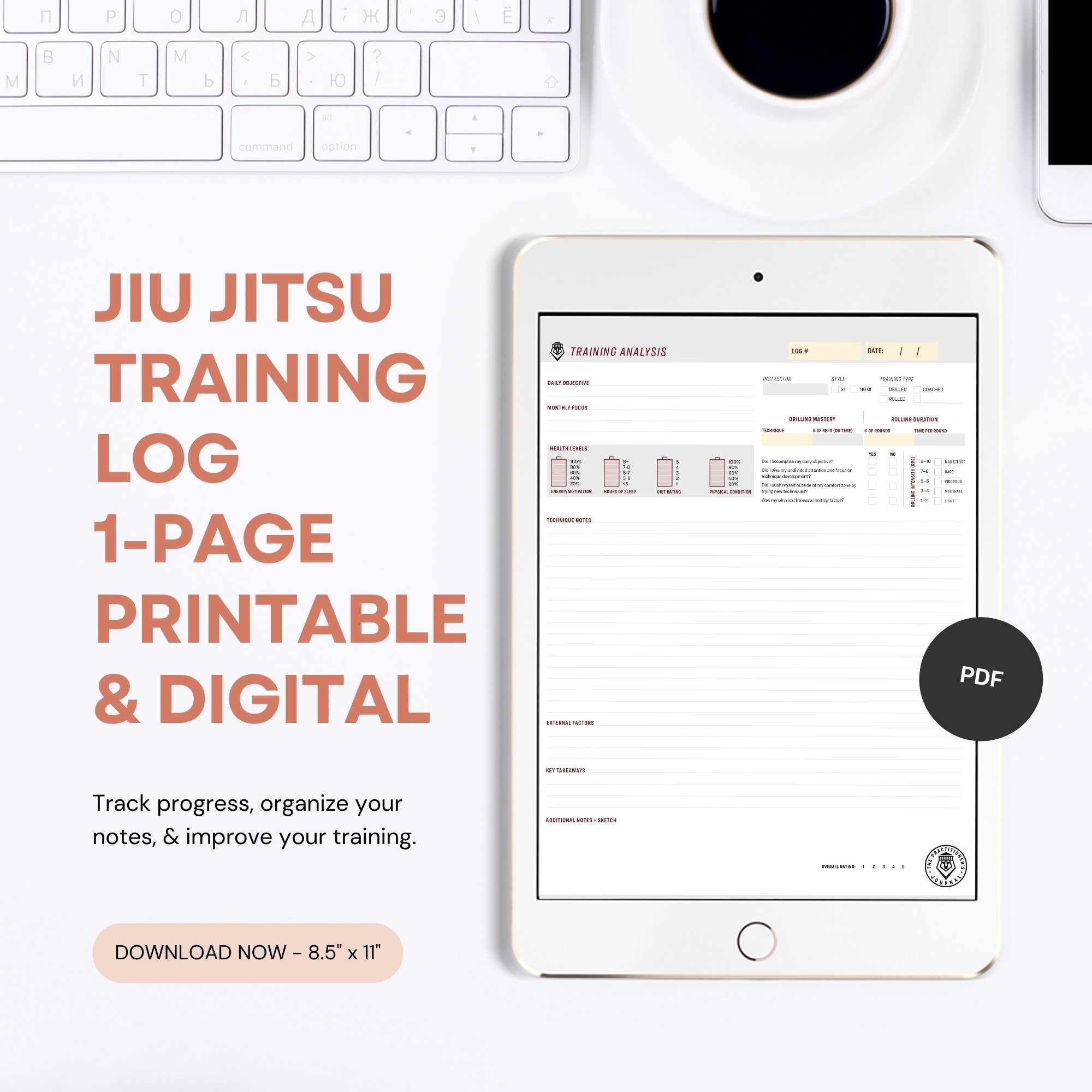 Jiu Jitsu Training Log - Printable & Digital | PDF Download (the ...
