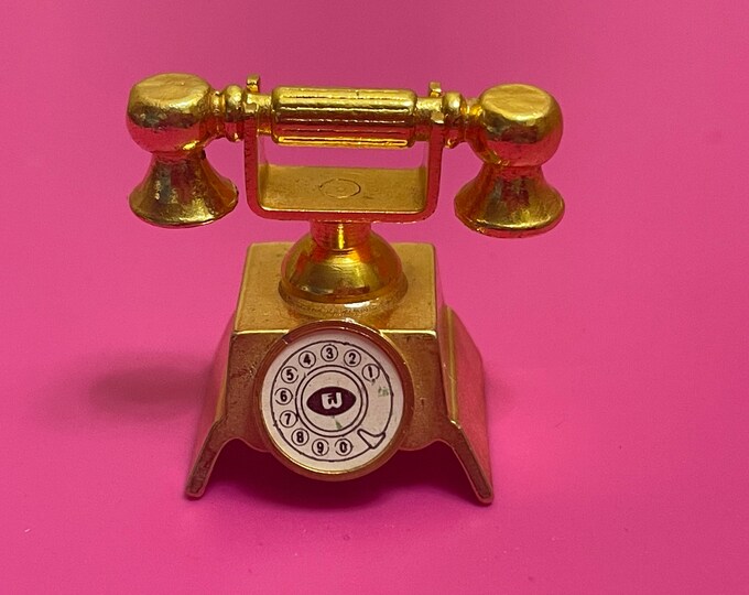 Miniature Gold Vintage Rotary Dial Phone (metal, Dollhouse, Accessories ...