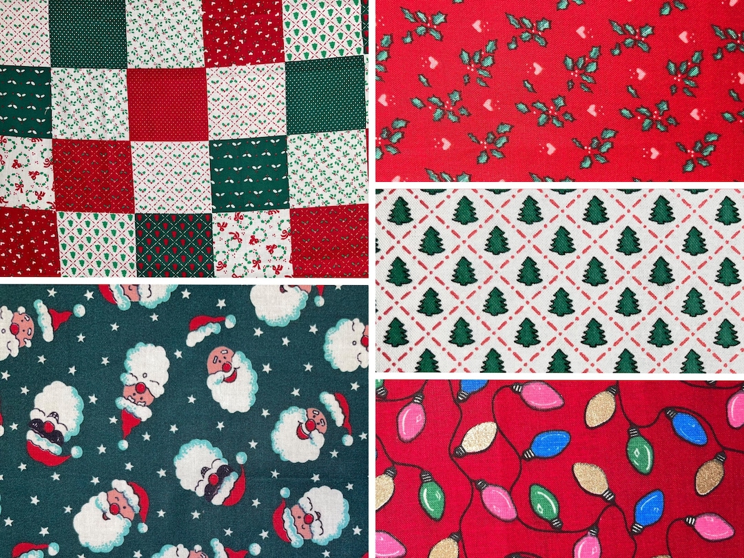 Vintage Christmas Fabric Fat Quarter (retro, Santa, Patches, Trees ...