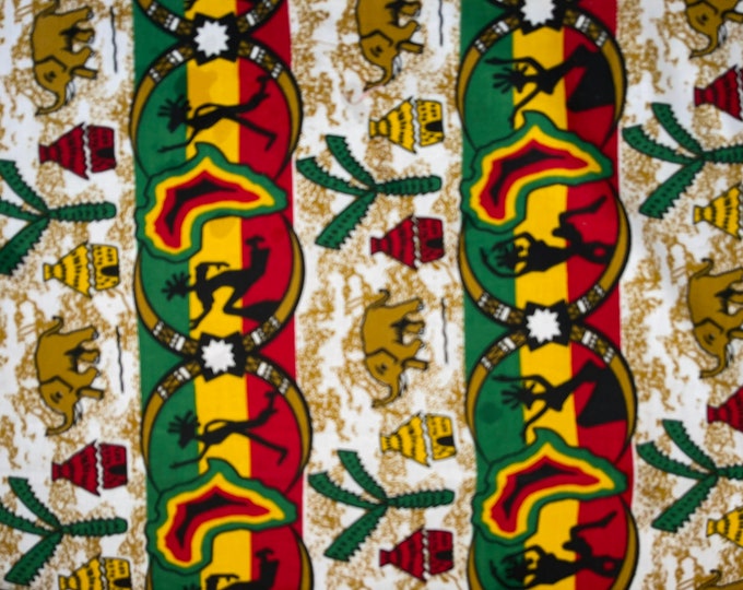 African Stripes Cotton Fabric (elephants, Huts, Borders, Continuous Cut ...