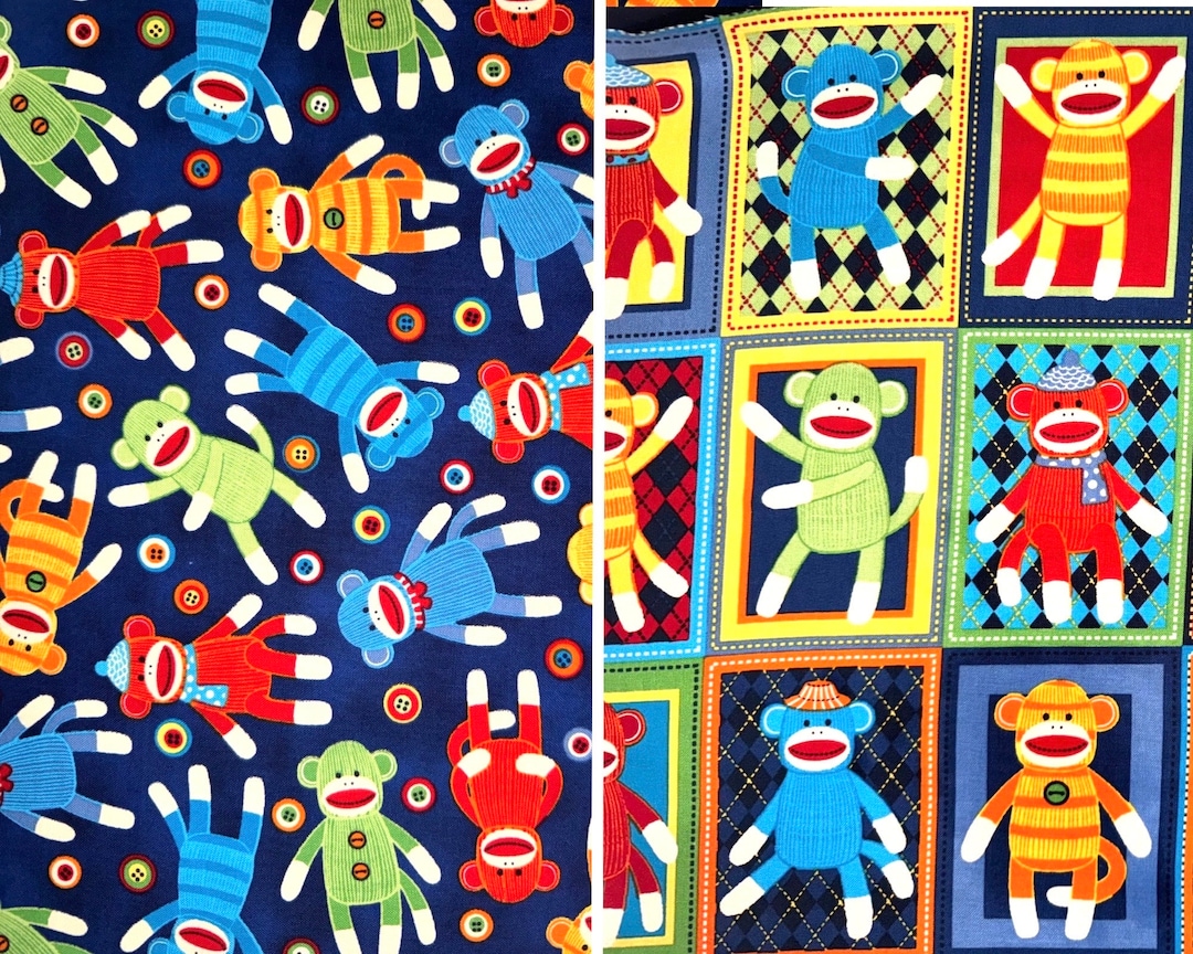 Sock Monkey Fabric, Fat Quarter (continuous Cut, Nostalgic, Retro ...
