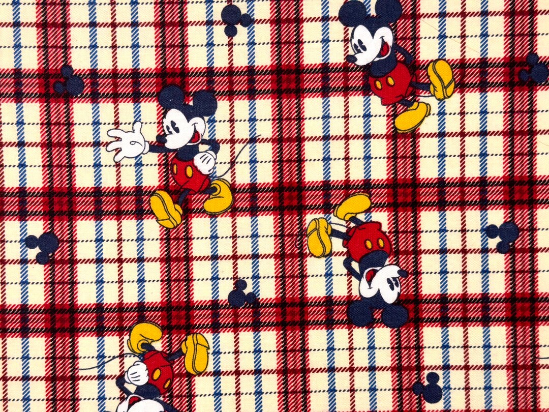 RARE Disney Plaid Mickey Mouse Licensed Fabric Fat Quarter (continuous ...
