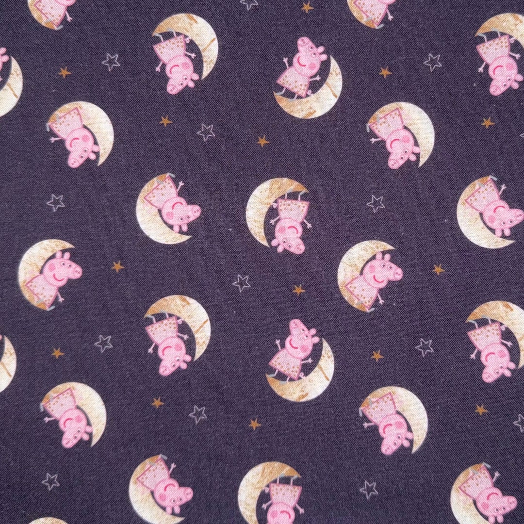 Peppa Pig Toss Fabric on the Moon Licensed Cotton Purple (cute Peppa ...