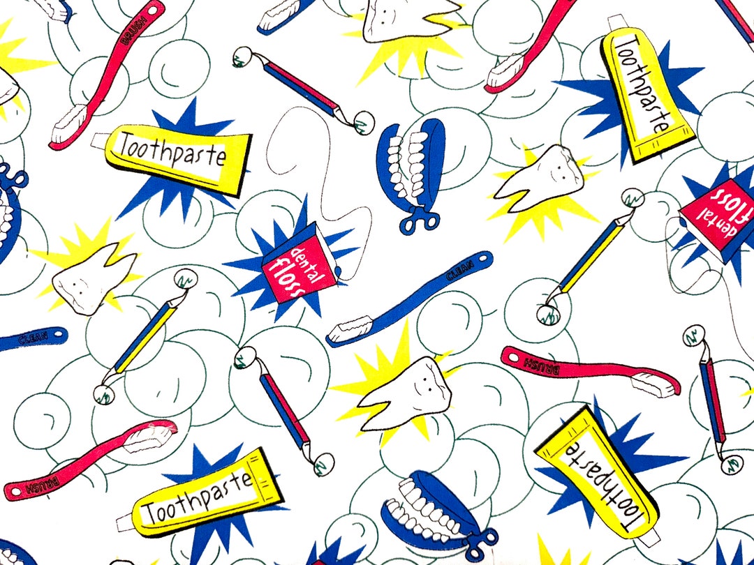 Vintage Dental, Dentistry Fabric Fat Quarter toothbrush, Toothpaste ...