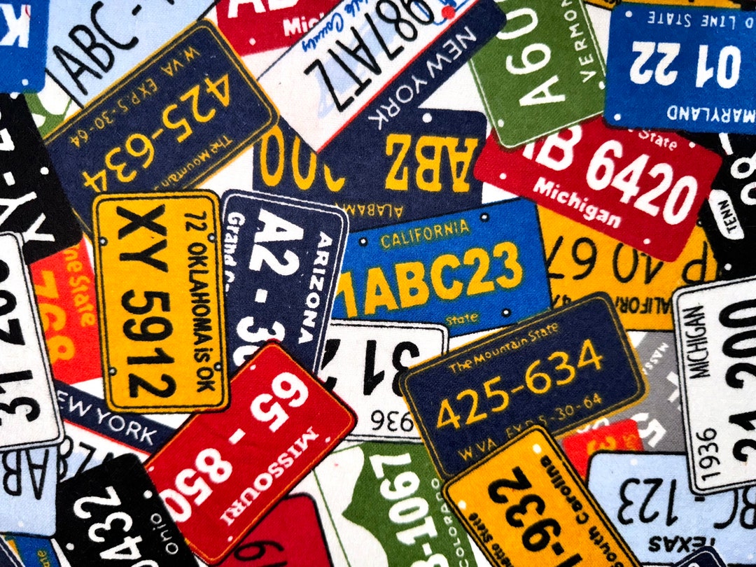 License Plate Travel Fabric Flannel, Half Yard (continuous Cut, Retro ...