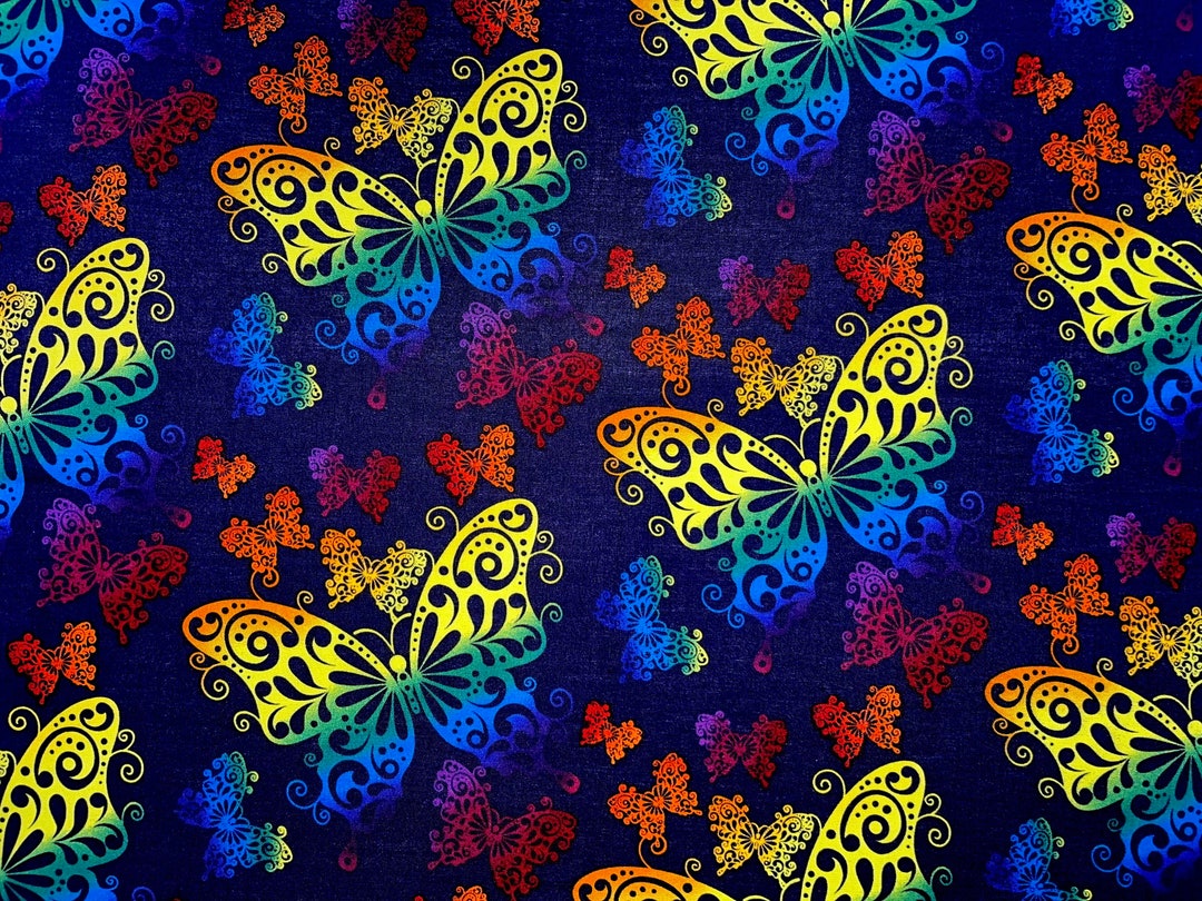 Rainbow Butterflies Fabric by David Textiles fat Quarter, Continuous ...
