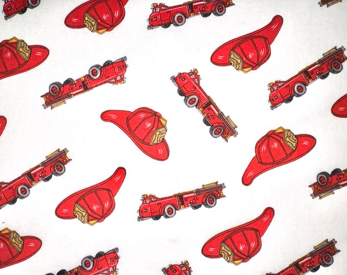Fire Truck Firefighter Fabric, Fat Quarter Continuous Cut cotton, White ...