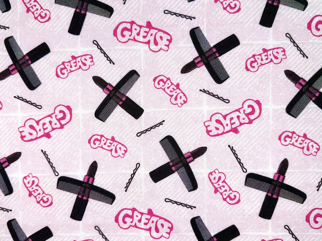 Grease Cotton Fabric Pink Icons Licensed (grease Movie Fabric ...