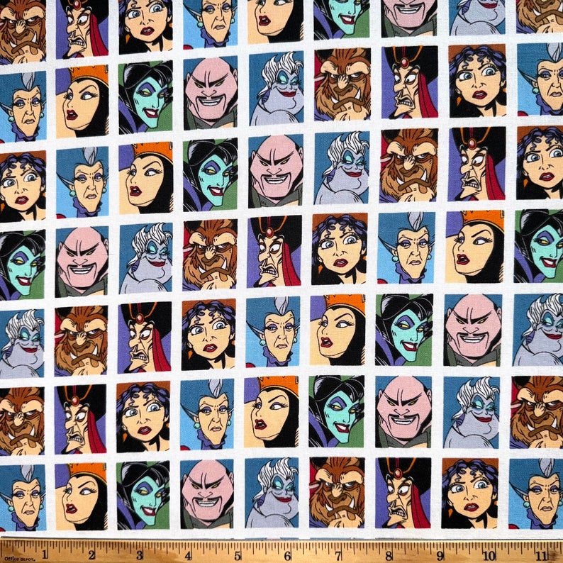 Disney Villain Cotton Fabric Villians Grid Licensed (continuous Cut ...