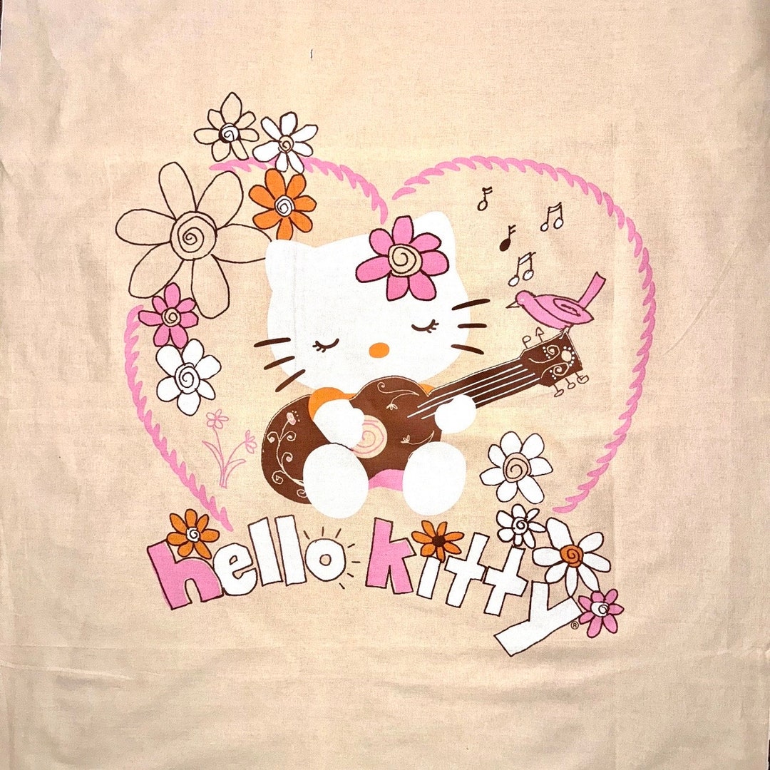 Hello Kitty Fabric Panel Guitar Doodle Licensed Cotton Rare 2011 by ...