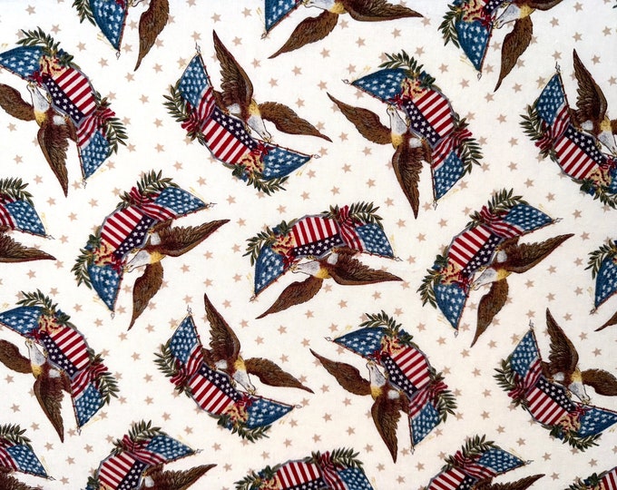 Bald Eagle & American Flags Fabric by David Textiles 16.5x42” (cotton ...