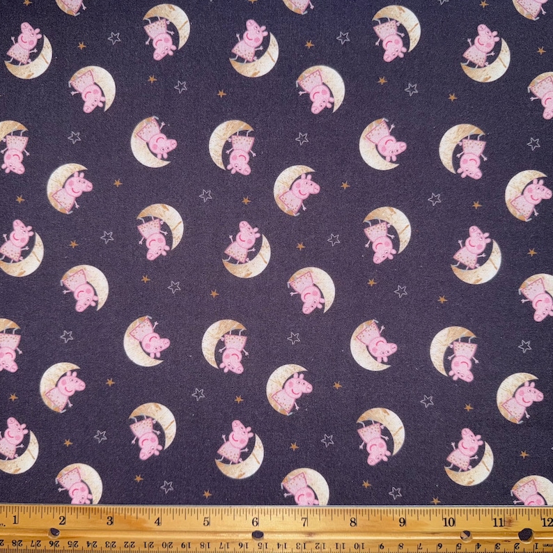 Peppa Pig Toss Fabric on the Moon Licensed Cotton Purple (cute Peppa ...