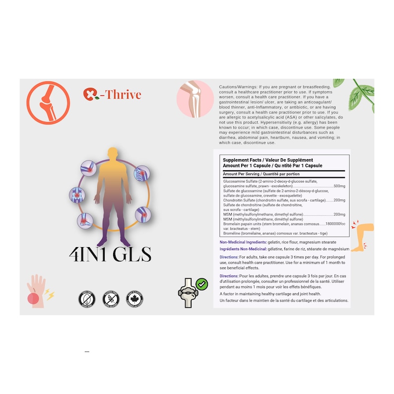 X-thrive 4-in-1 GLS 875mg 150 Capsules Health Supplement for Joint Pain ...