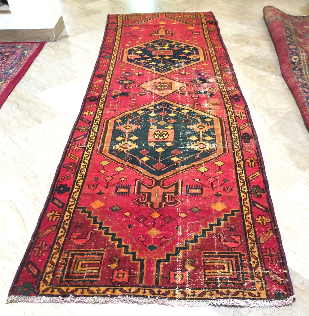 1970's Worn Wool Rug 3 X 9 Vintage Antique Oriental - Etsy