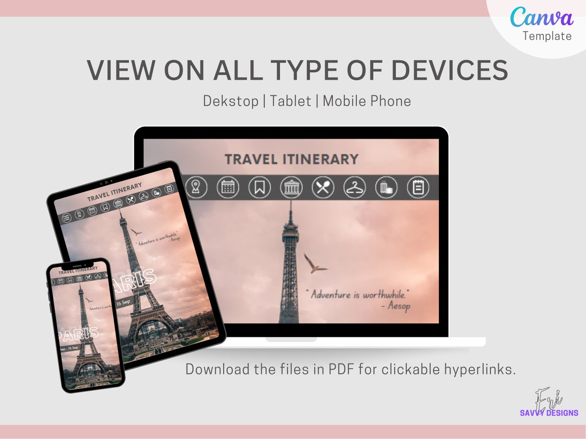 Travel Itinerary Mobile Canva Template Pink Aesthetic Theme Etsy