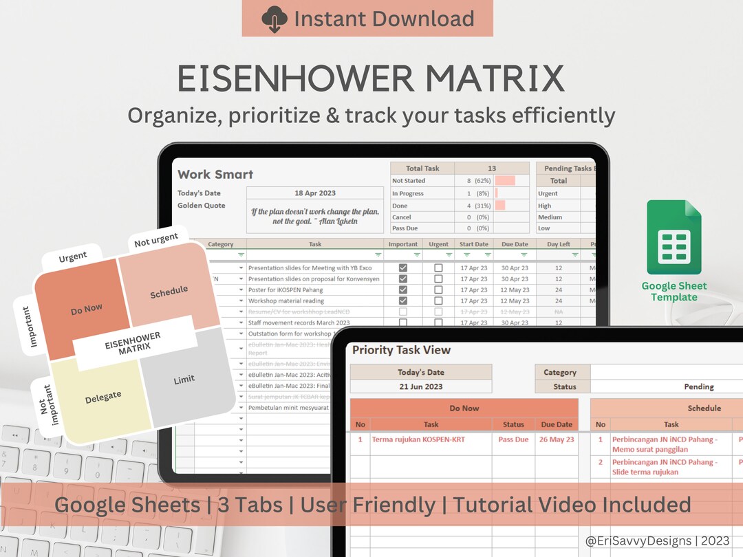 Eisenhower Matrix Google Sheet Template, Task Planner (digital Download ...