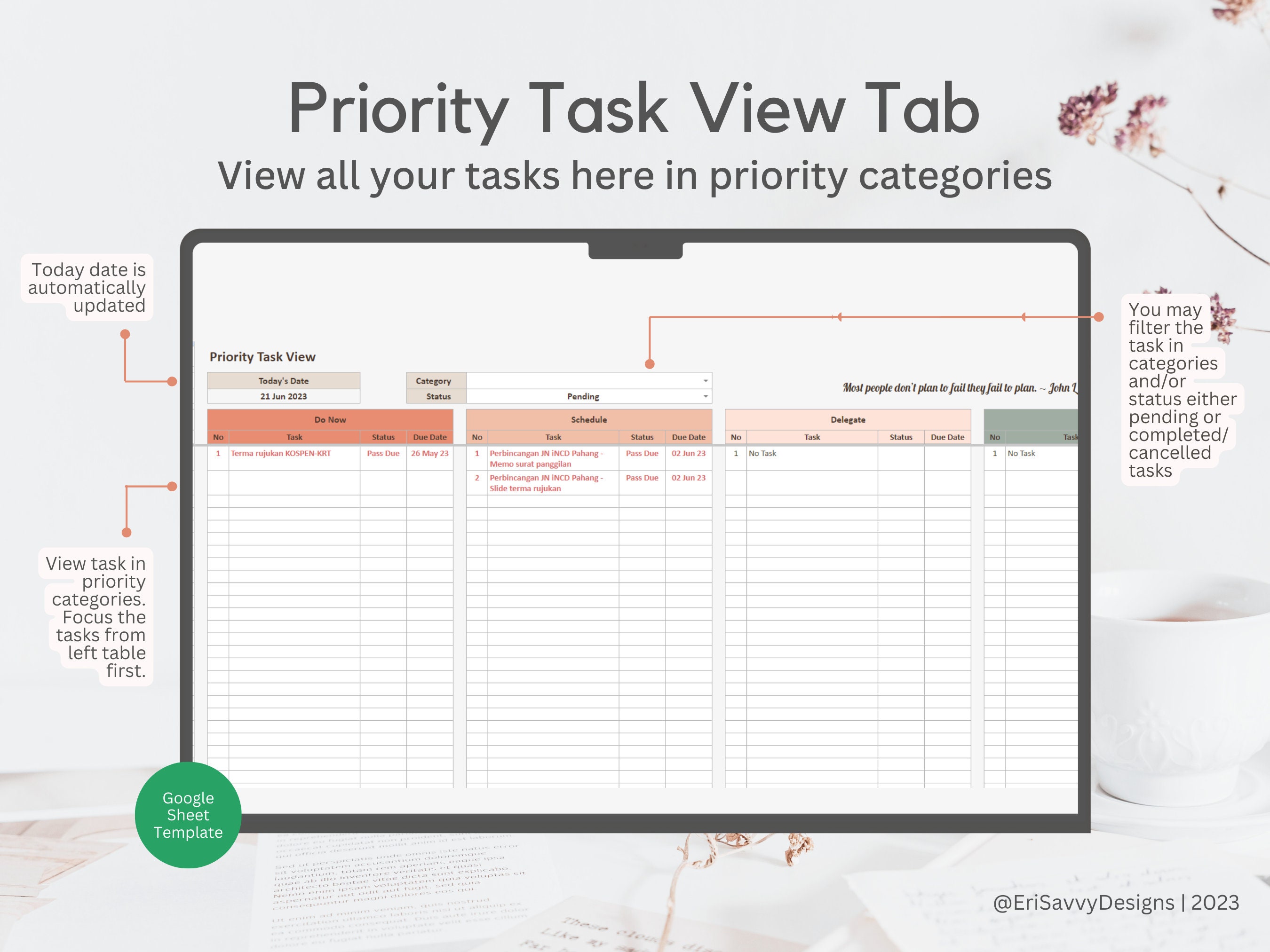 To-do-list With Eisenhower Matrix Google Sheet Template, Task Tracker ...