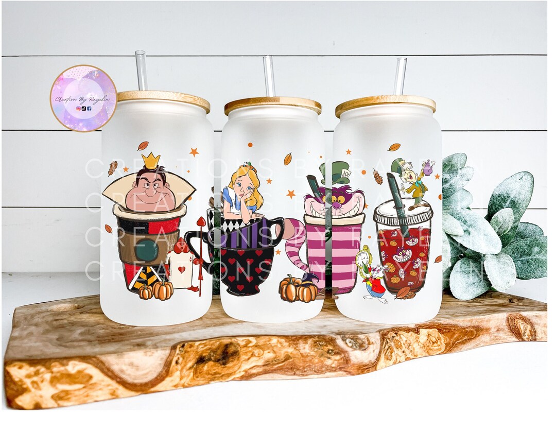 Alice Wonderland Libby Glass Can 16 Oz With Bamboo Lid & - Etsy