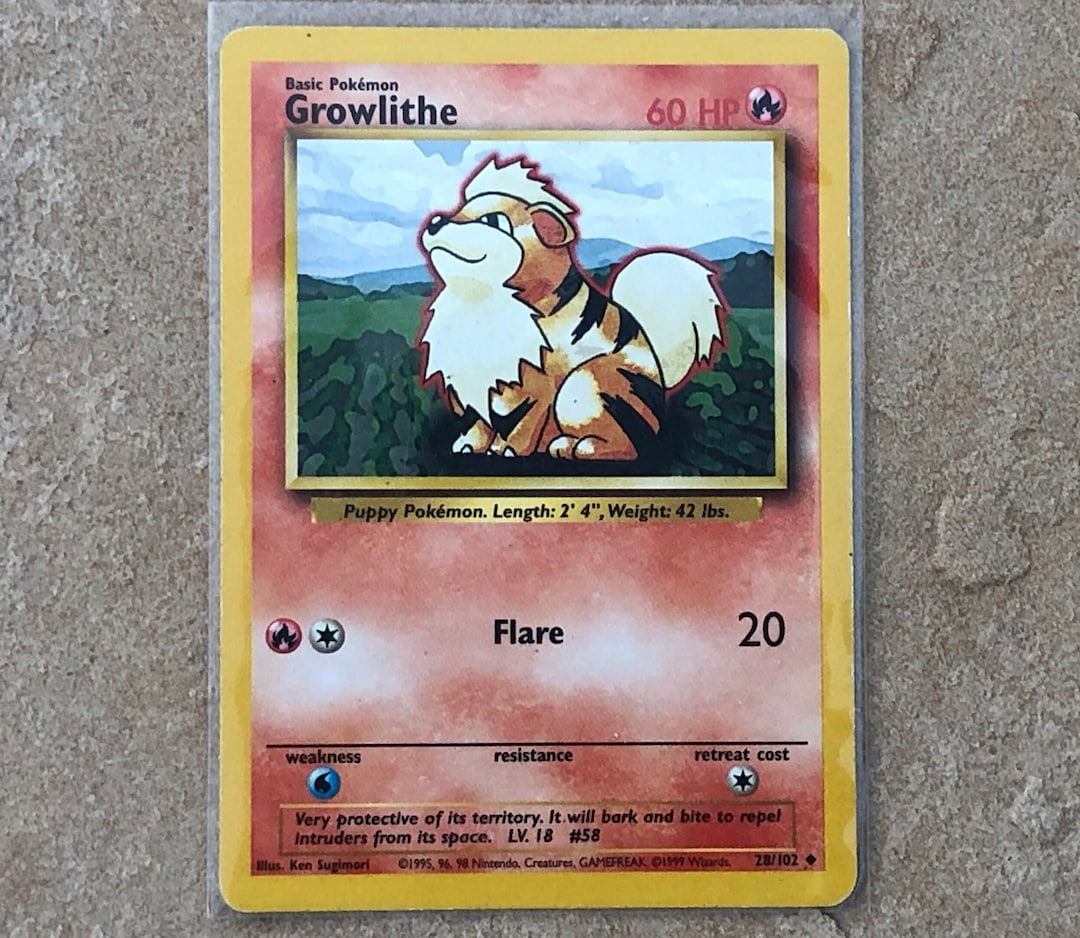 Authentic Vintage Pokemon Card 1999 Base Set 28/102 Growlith - Etsy