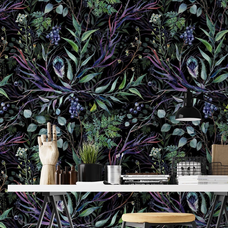 Dark Botanical Wallpaper - Etsy