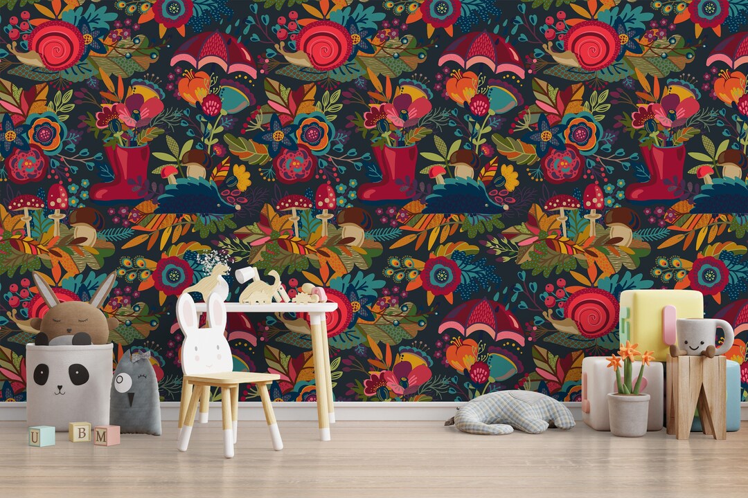 Kids Wallpaper Red Watercolor Kids Peel and Stick Wallpaper - Etsy