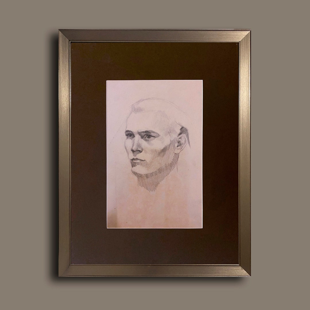 Portrait Male Vintage Drawing 1950s Antique Unfinished Portrait of Male ...