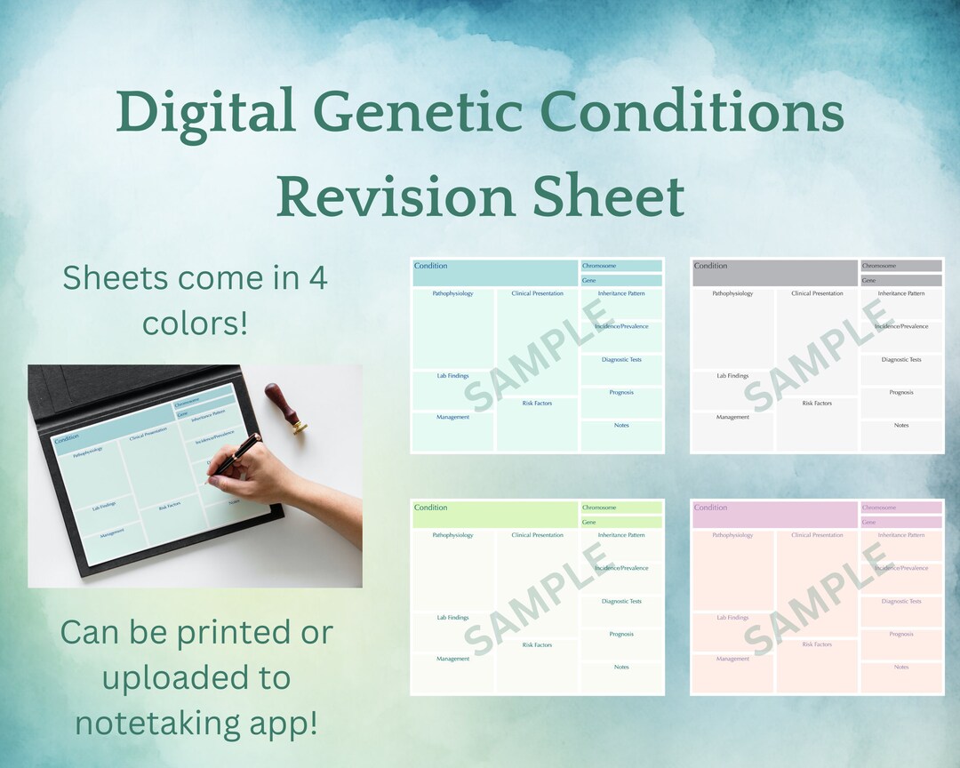 Genetic Conditions Note Template/revision Sheet for Medical School ...