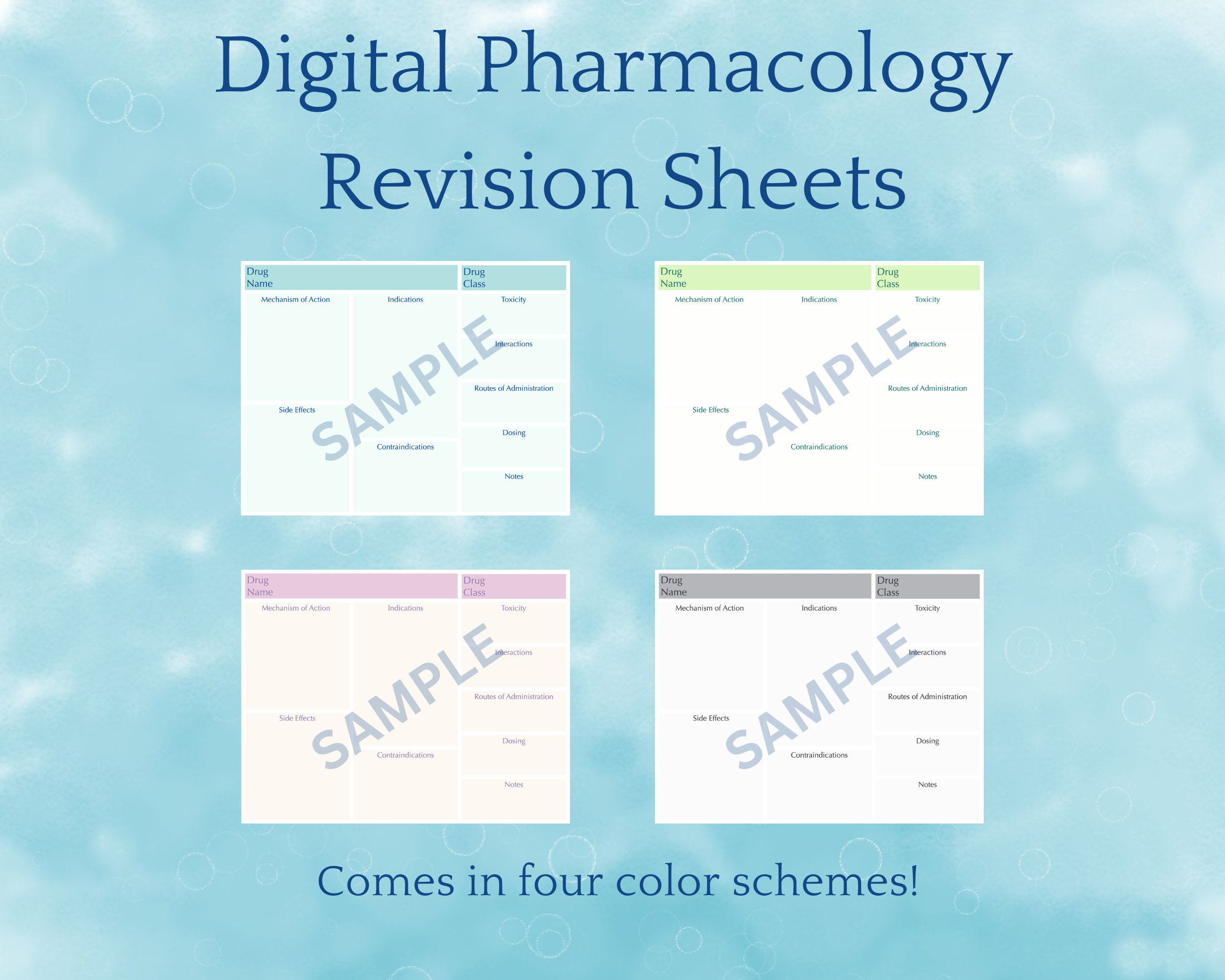 Pharmacology Note Template/revision Sheet for Medical School/nursing ...