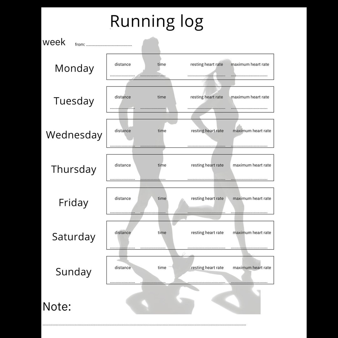 Printable Template for Weekly Running Log Running Diary - Etsy