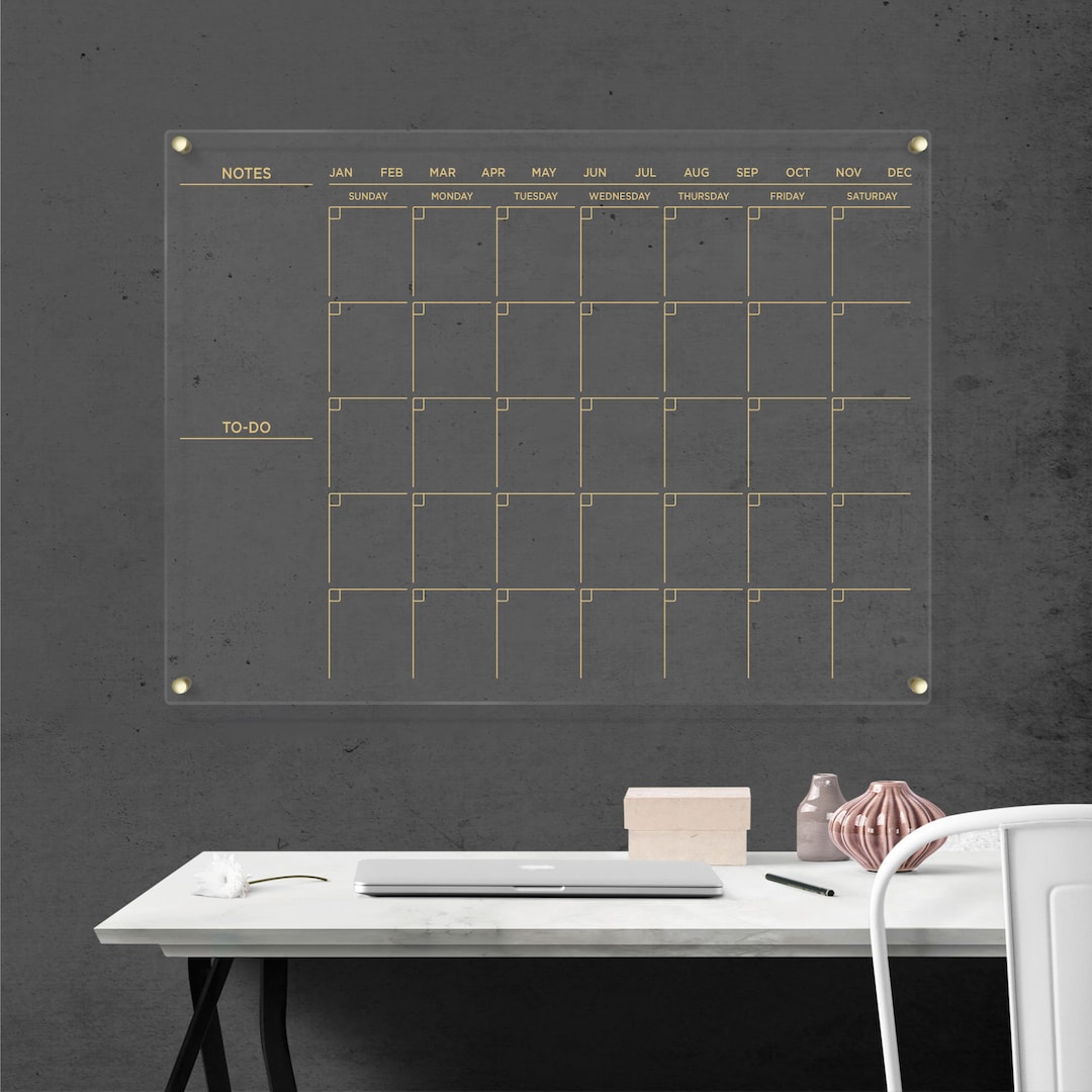 Acrylic Calendar Gold-text | Monthly & Weekly Planner for Wall | Family ...