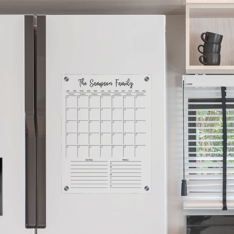 Acrylic Fridge Calendar | Magnetic Dry Erase Monthly Planner - Etsy