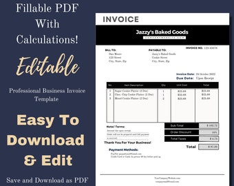 Fillable Invoice Form | Editable PDF | Automatically Calculates Totals ...