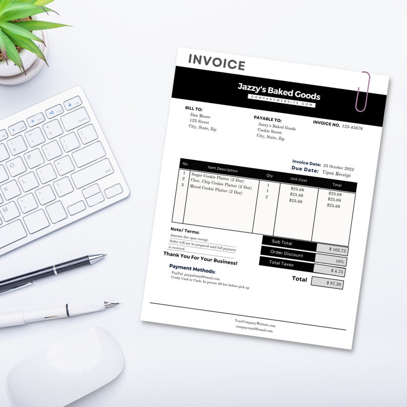 Fillable Invoice Form | Editable PDF | Automatically Calculates Totals ...