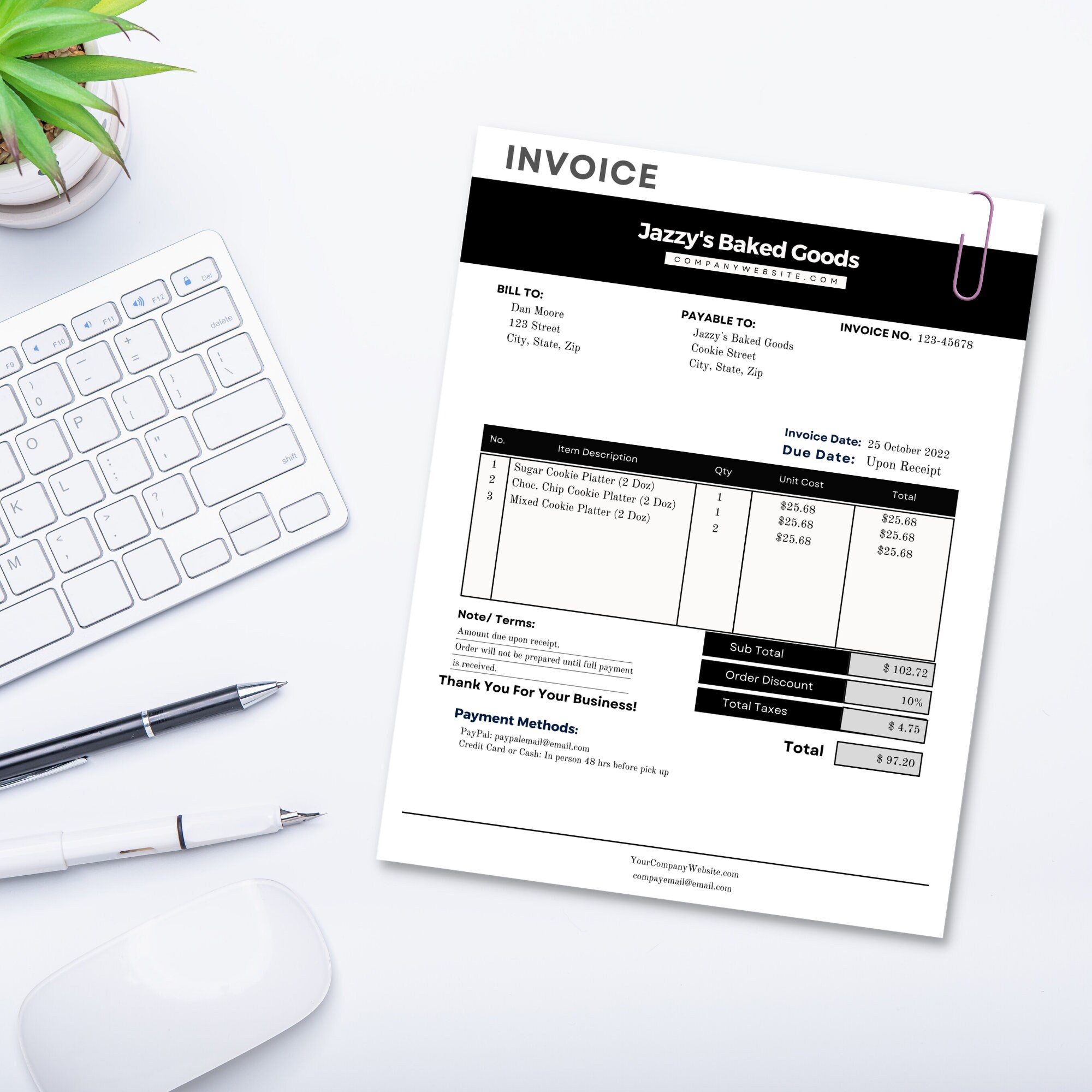 Fillable Invoice Form | Editable PDF | Automatically Calculates Totals ...