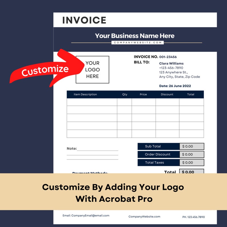 Fillable Invoice Form | Editable PDF | Automatically Calculates Totals ...