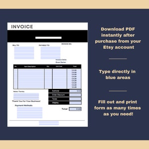 Fillable Invoice Form Editable PDF Automatically - Etsy