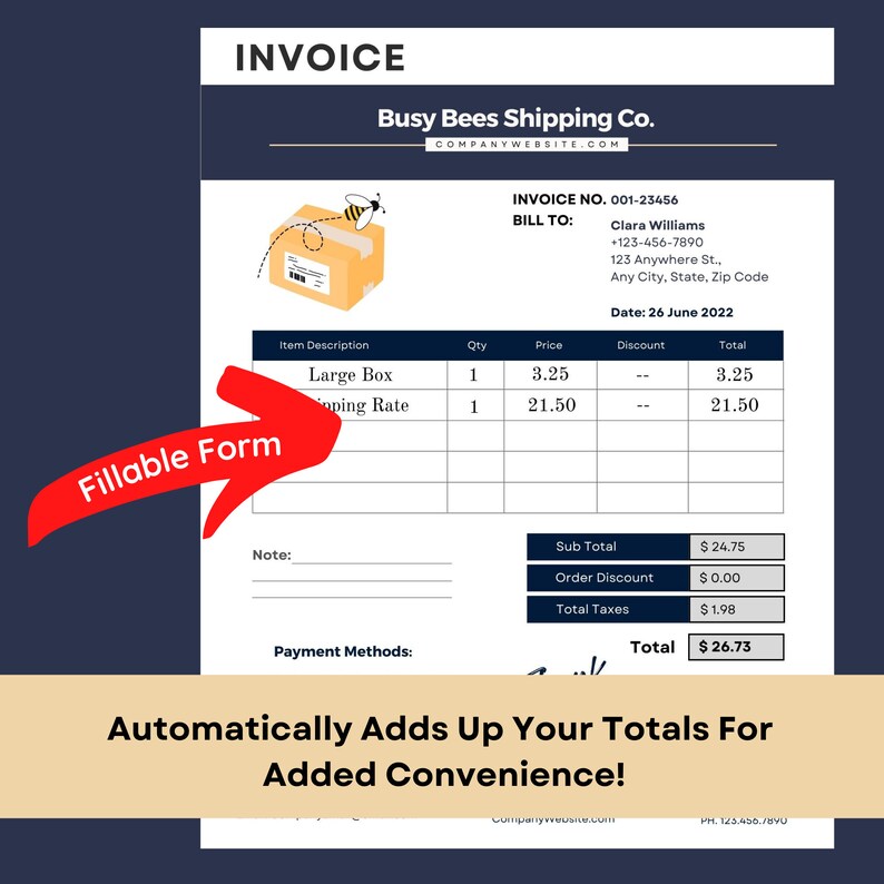 Fillable Invoice Form | Editable PDF | Automatically Calculates Totals ...