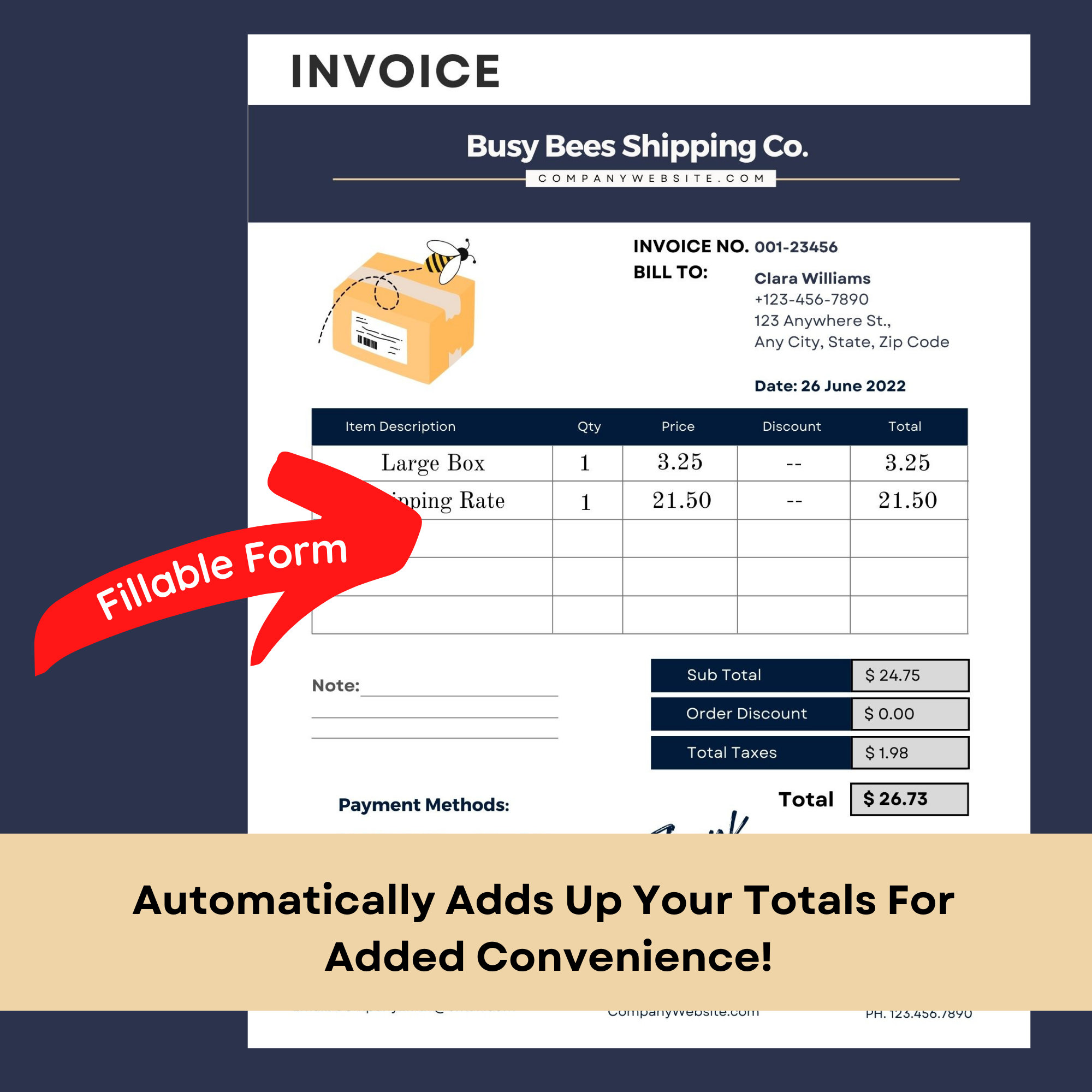 Fillable Invoice Form | Editable PDF | Automatically Calculates Totals ...