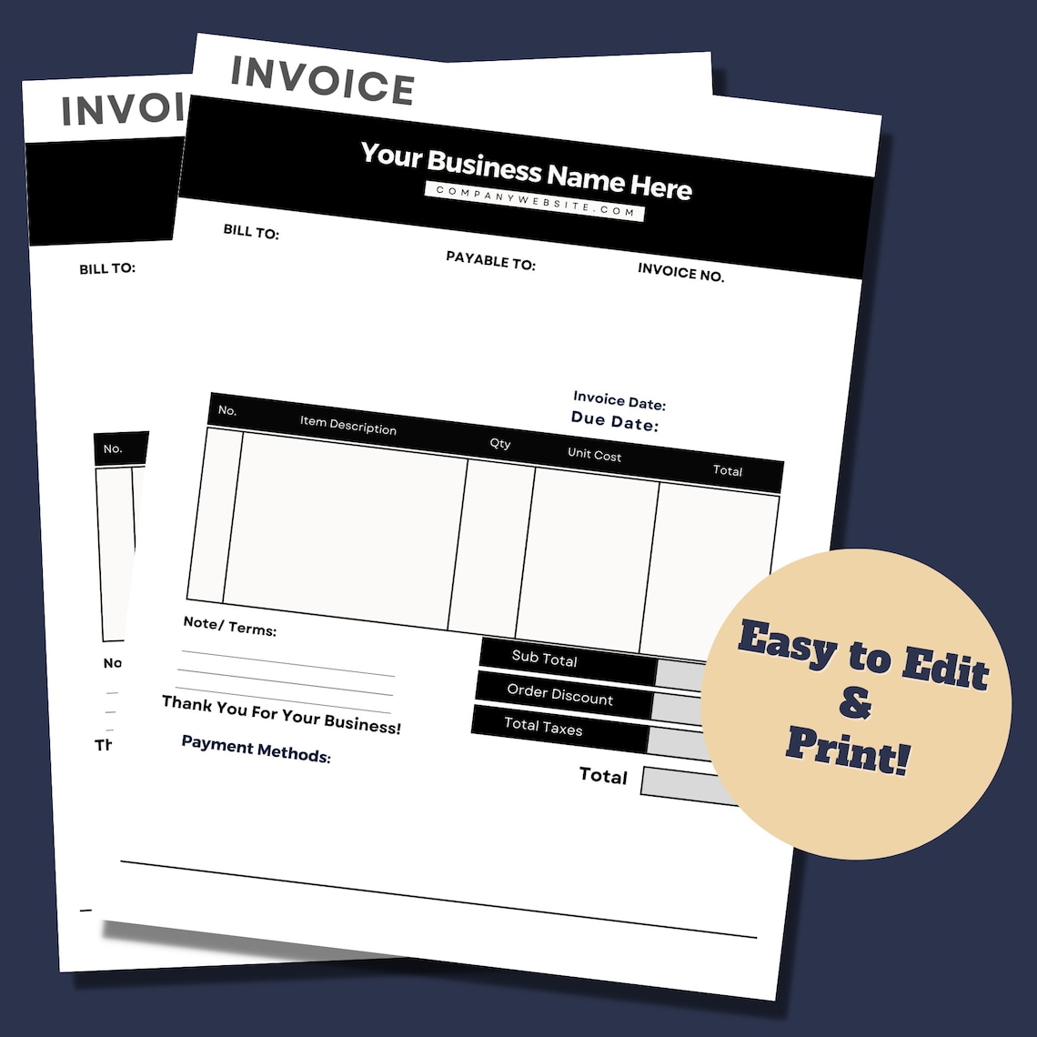 Fillable Invoice Form Editable PDF Automatically - Etsy