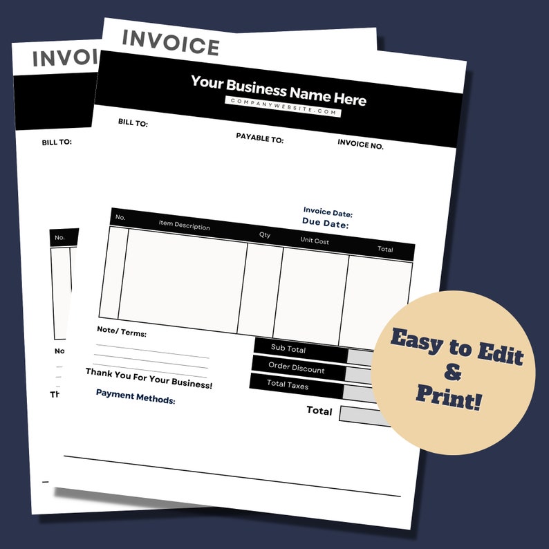 Fillable Invoice Form | Editable PDF | Automatically Calculates Totals ...