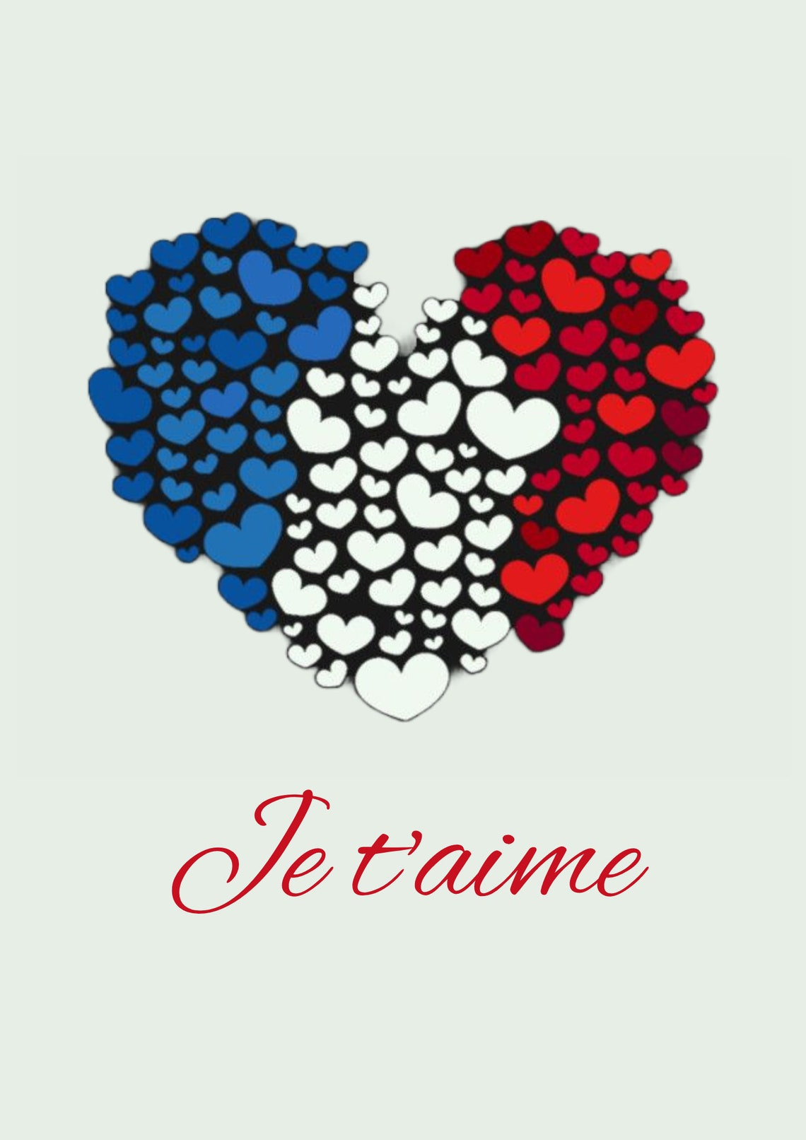 Digital / Printable Wall Art A4 Format French Hearts I Love You Je T ...