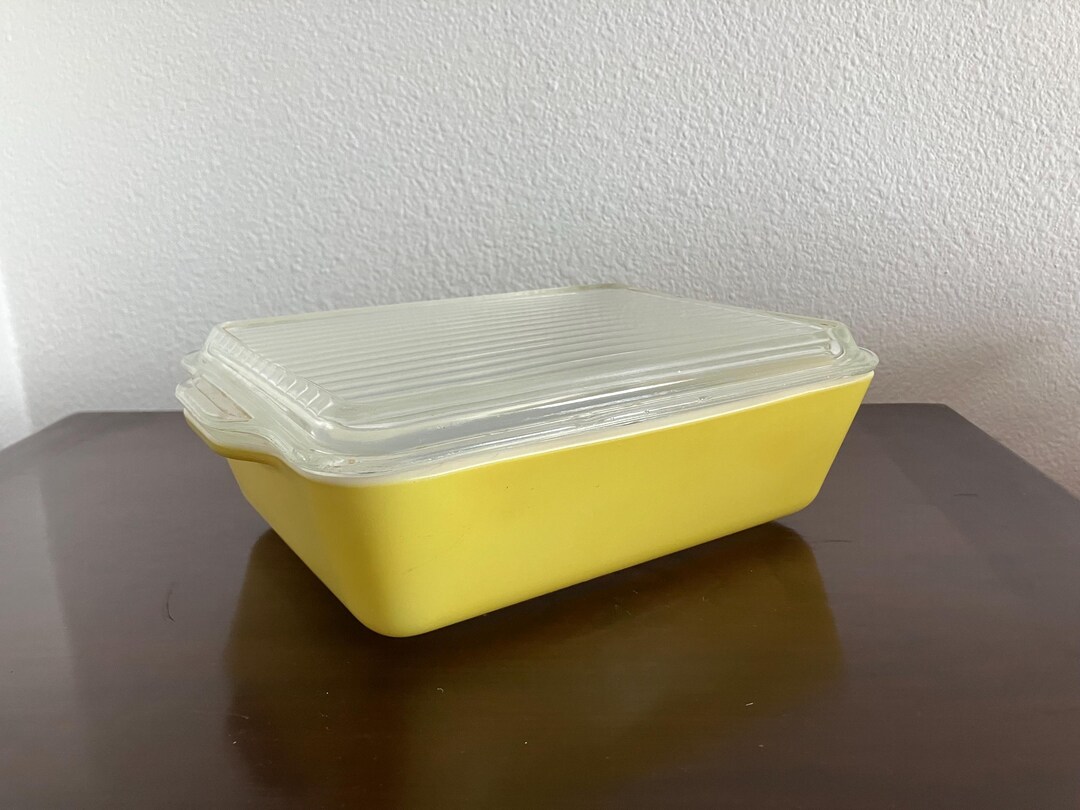 Vintage Pyrex Yellow Refrigerator Dish With Clear Ribbed Glass Lid ...