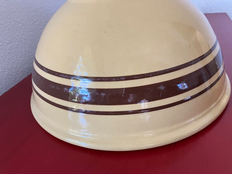 Antique Weller Pottery Large 12 Yellow Ware Brown Stripes Mixing Dough ...