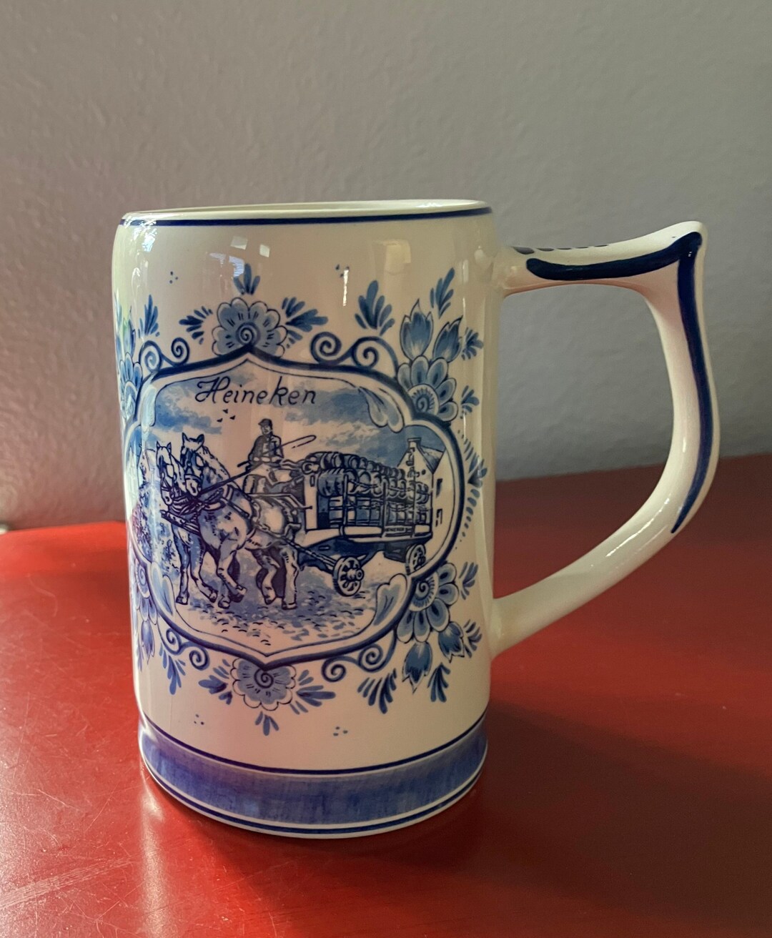 Vintage Hand Painted Delft Blue and White Heineken Stein, Dutch Ceramic ...